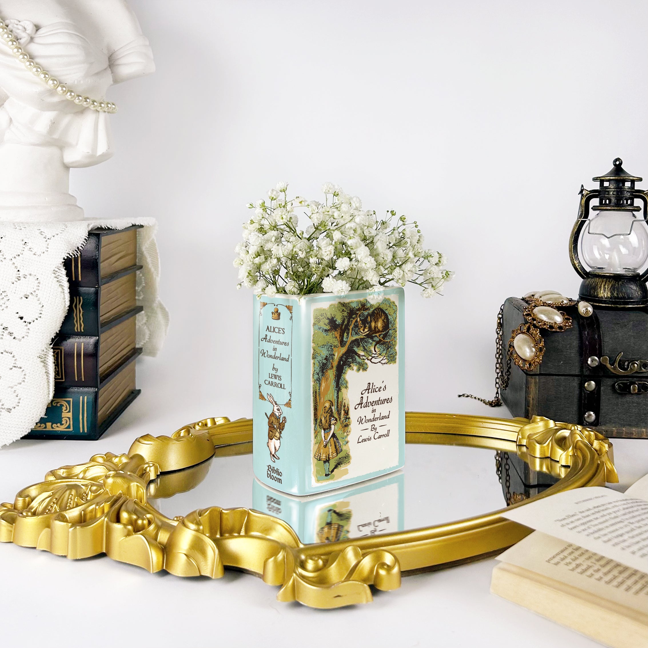 Alice in Wonderland Ceramic Book Vase - Book Gift for Book Lovers