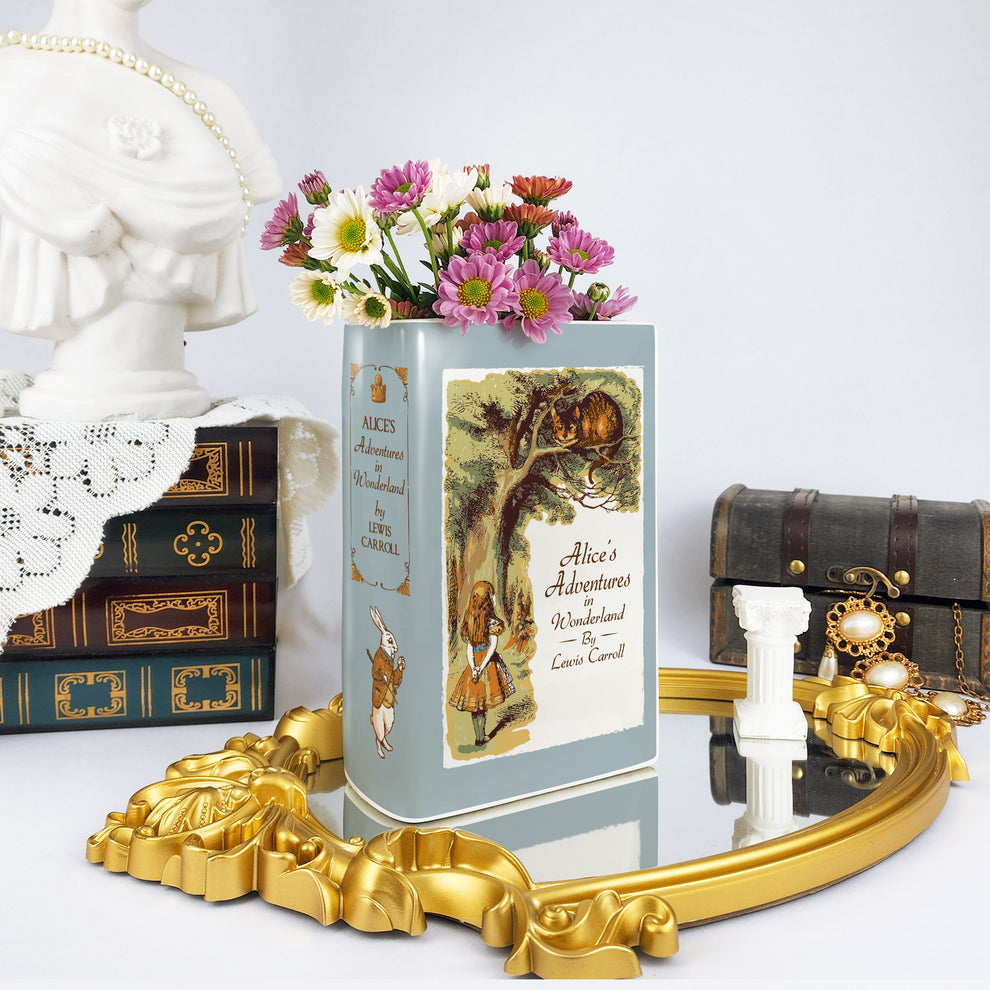 Alice in Wonderland Ceramic Book Vase - Book Gift for Book Lovers