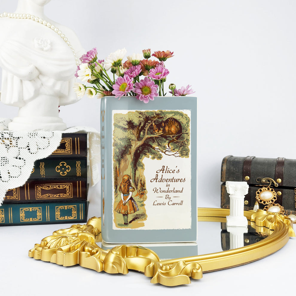 Alice in Wonderland Ceramic Book Vase - Book Gift for Book Lovers